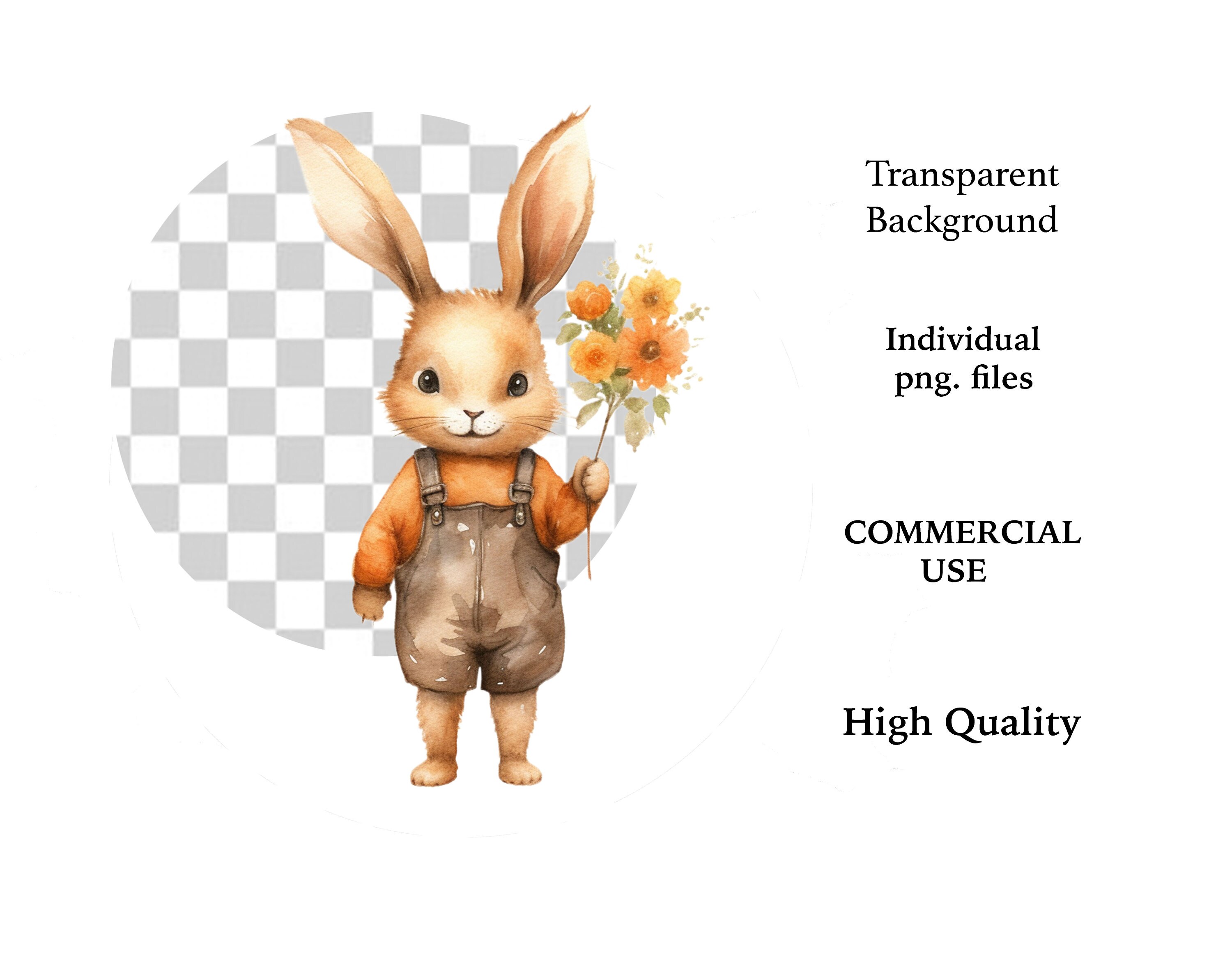 Watercolor Bunny Clipart: Rabbit With Flowers PNG, Nursery Art (digital ...