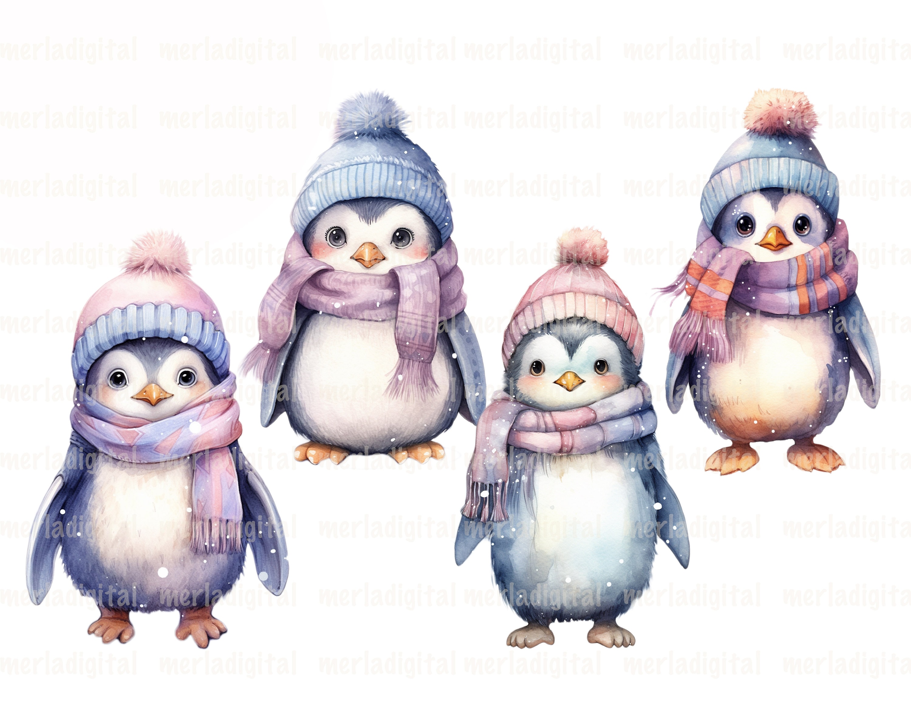 Cute Penguin Clipart Watercolor Penguin Illustration Winter - Etsy