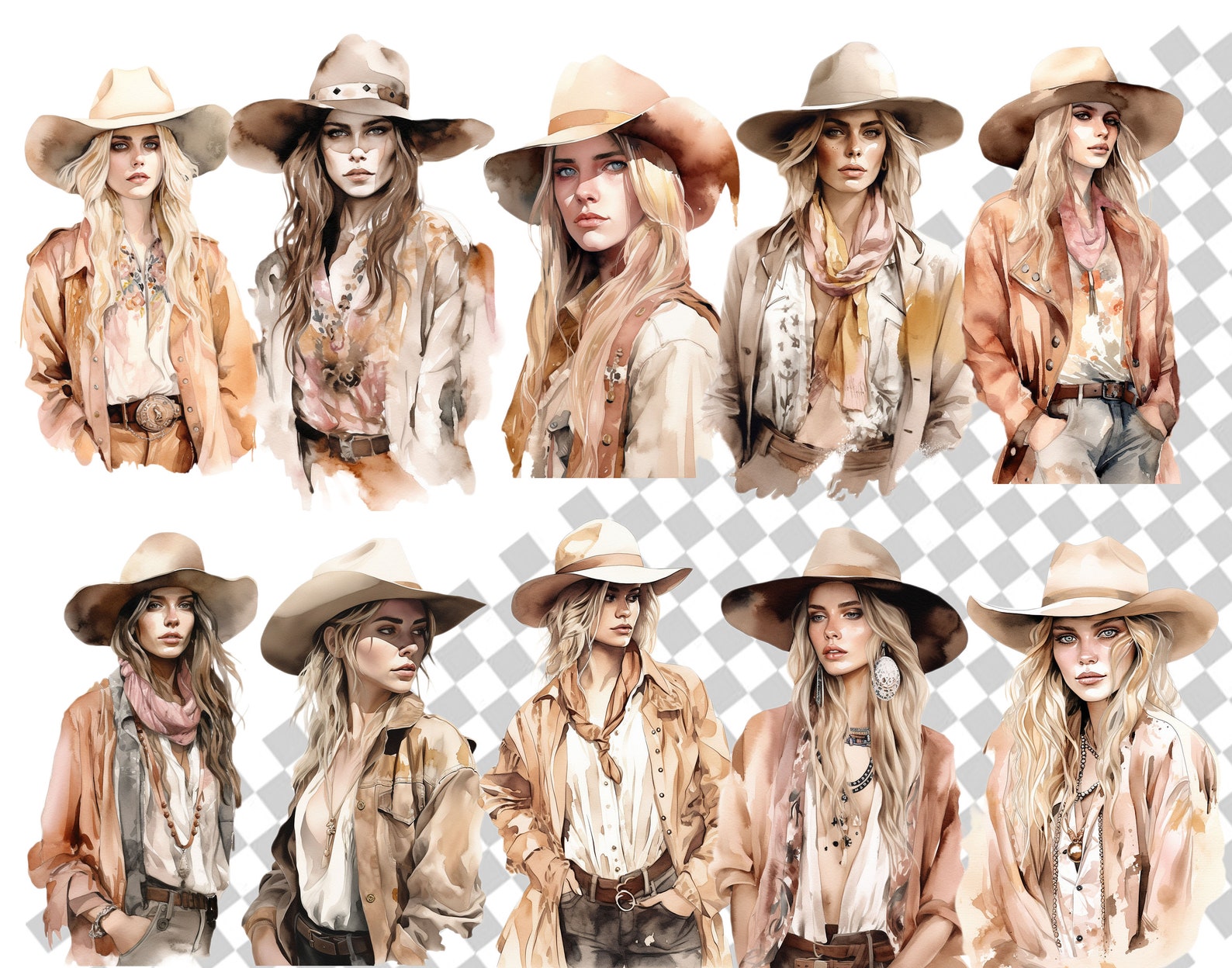 Watercolor Western Clip Art Bundle Cowgirl Png Western Boho Clipart ...