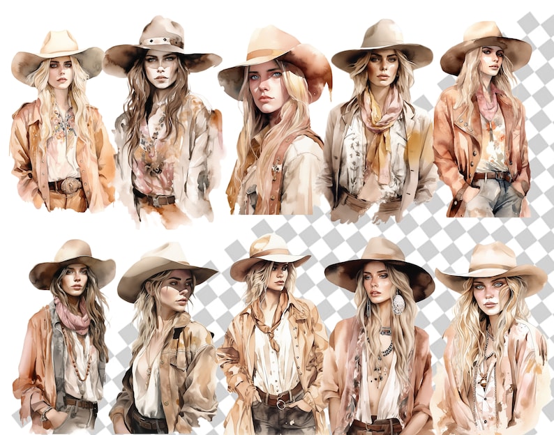 Watercolor Western Clip Art Bundle Cowgirl Png Western Boho Clipart ...