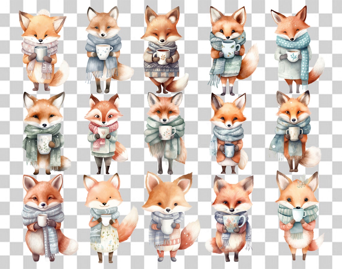 Watercolor Winter Fox Clipart Bundle (PNG Digital Download) - Etsy