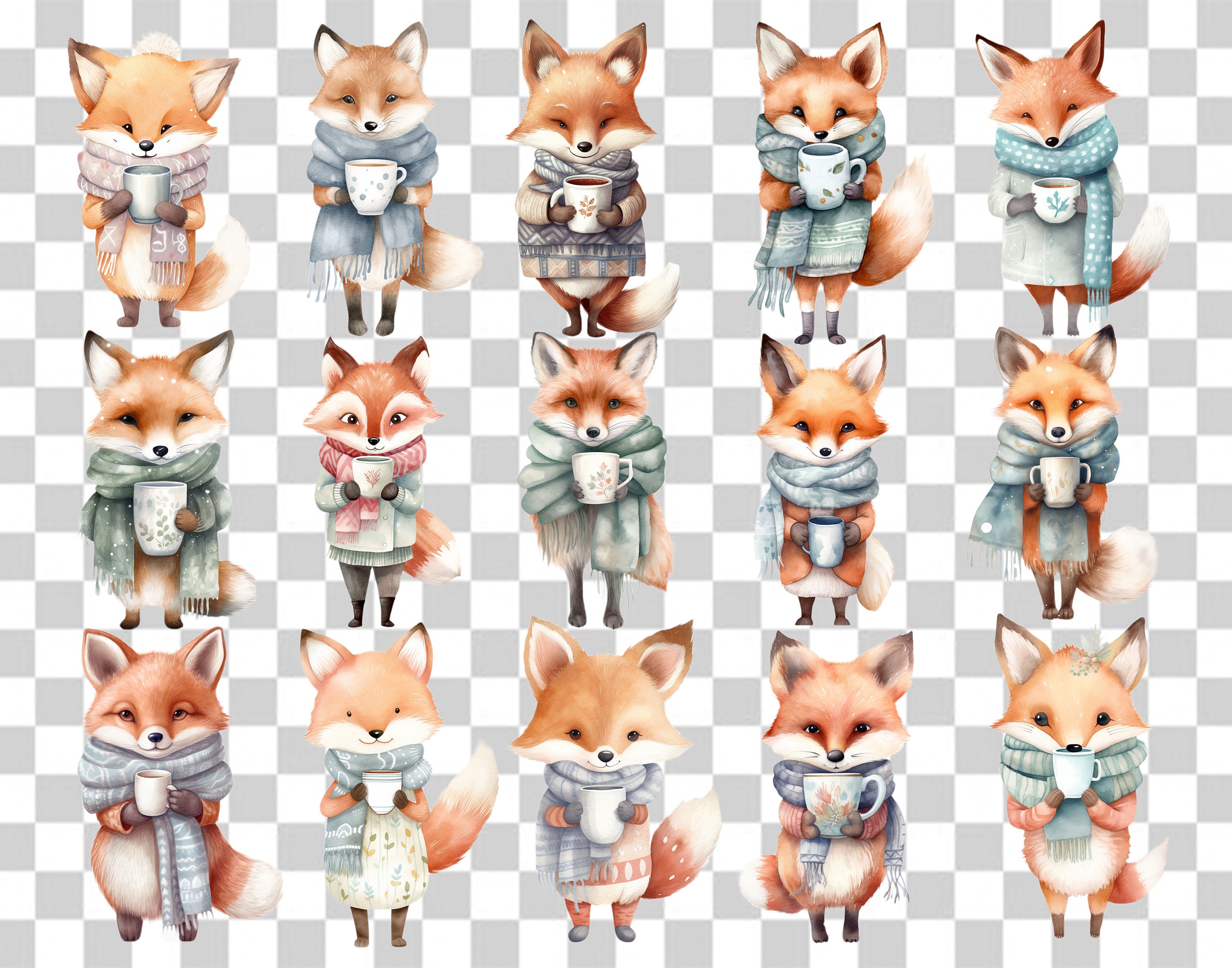 Watercolor Winter Fox Clipart Bundle (PNG Digital Download) - Etsy
