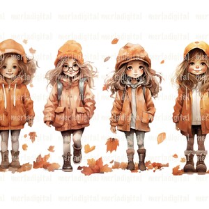 Autumn Little Girls Clipart Bundle Kids Transparent PNG Instant ...