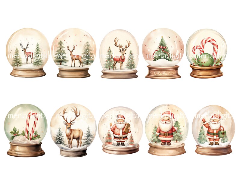 Watercolor Christmas Snow Globes Clipart Set (PNG, Digital Download) - Etsy