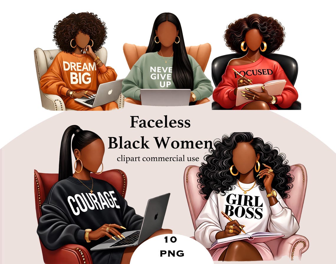 Faceless Black Women PNG Bundle Girl Boss Clipart Commercial Use ...