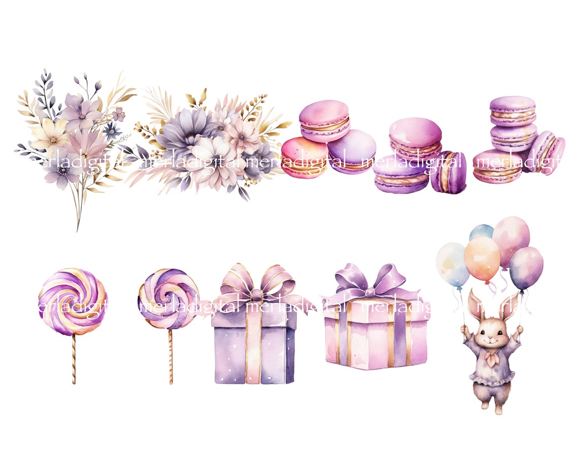 Watercolor Purple Birthday Clipart Bundle Birthday Png Birthday Girl ...