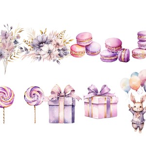 Watercolor Purple Birthday Clipart Bundle Birthday Png Birthday Girl ...