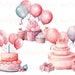 Watercolor Pink Birthday Clipart Pack, Balloons Clipart, Gift Clipart ...