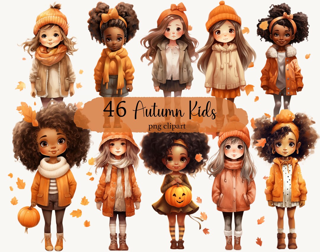 Autumn Little Girls Clipart Bundle Kids Transparent PNG Instant ...