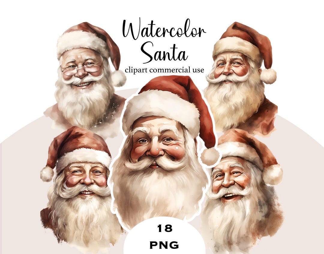Watercolor Santa PNG Clipart, Vintage Christmas Portraits (digital ...