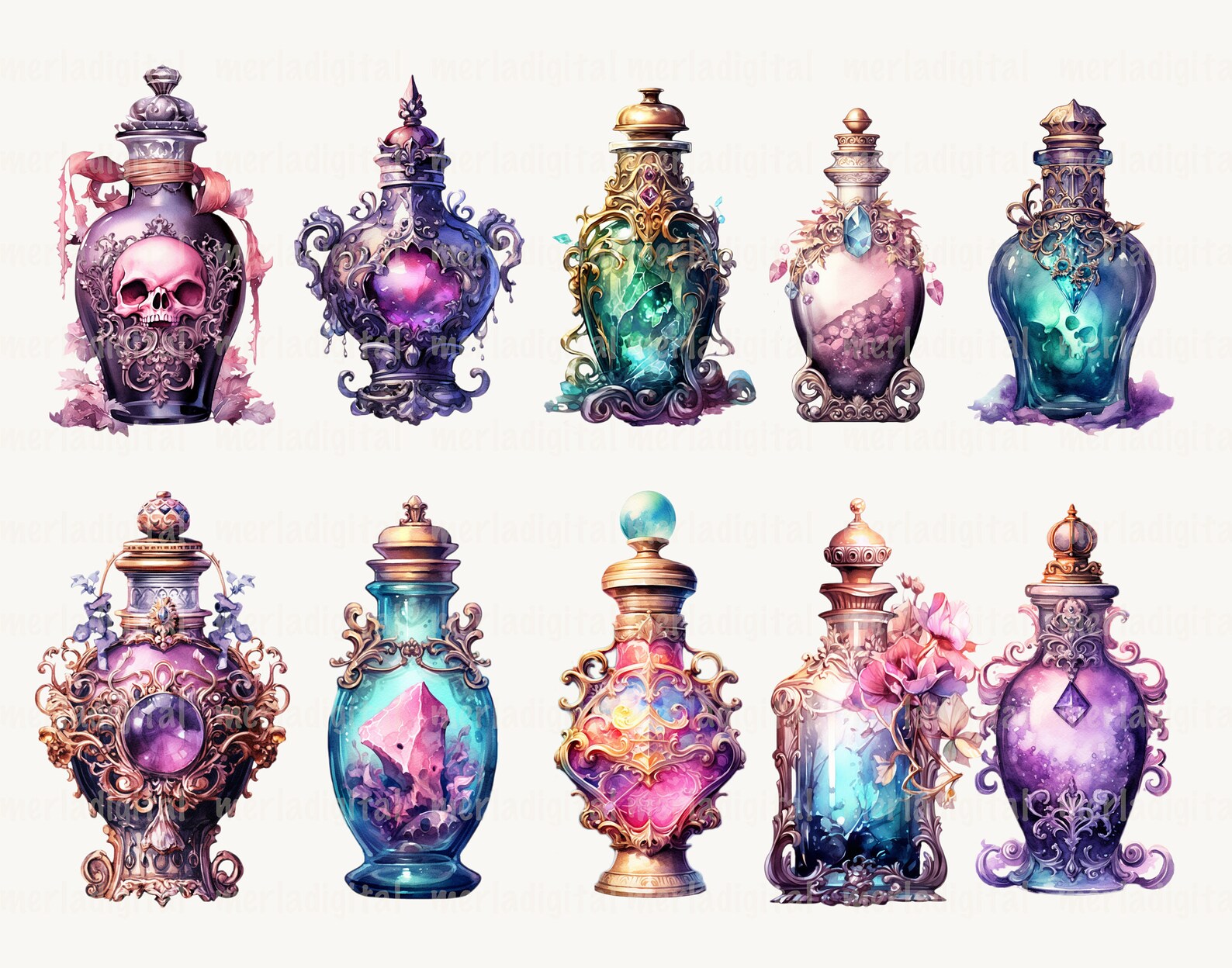 Watercolor Potions Clipart Witch Watercolor Vintage Potion - Etsy