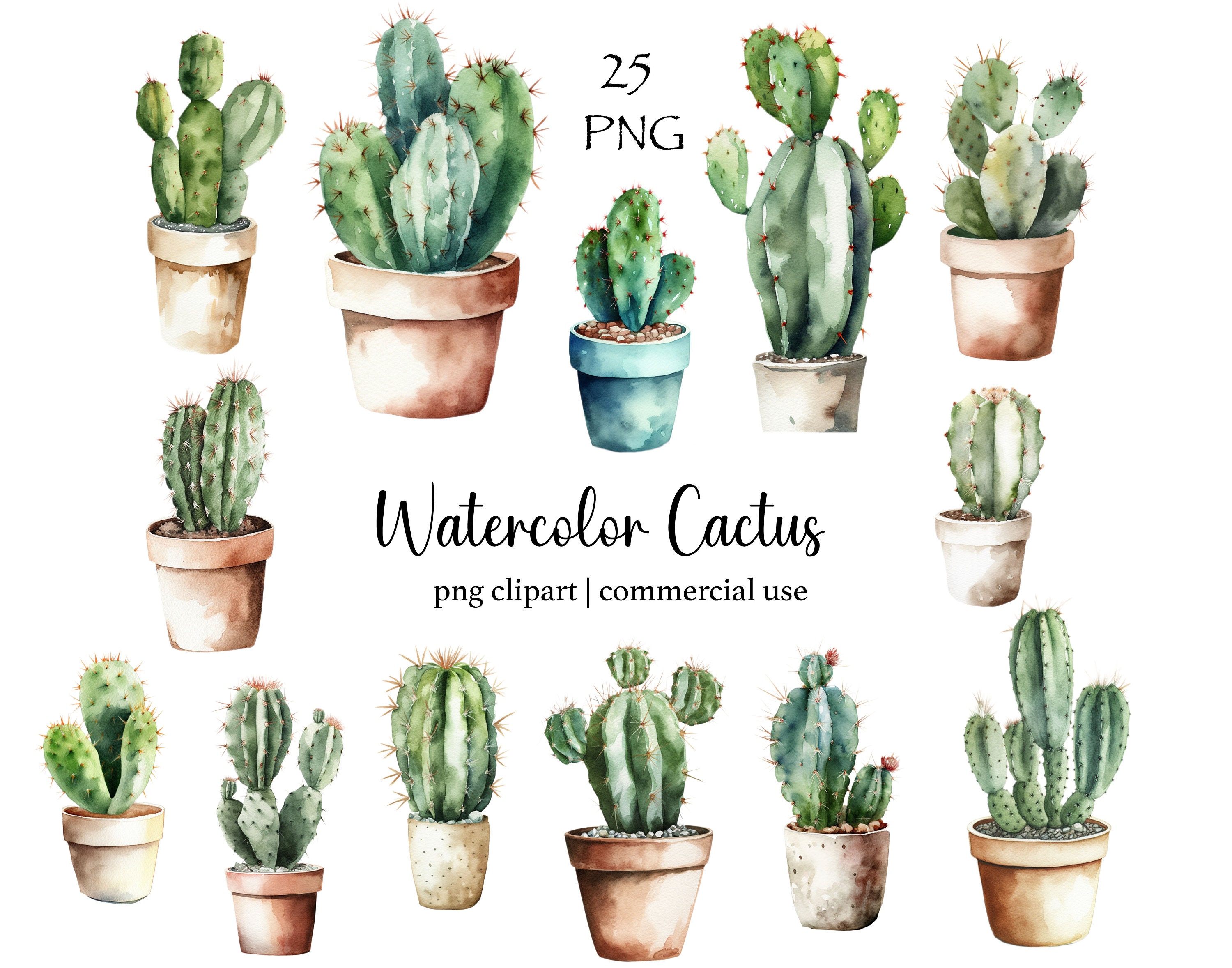 Cactus Watercolor Clipart Png Printable Image PNG Instant - Etsy
