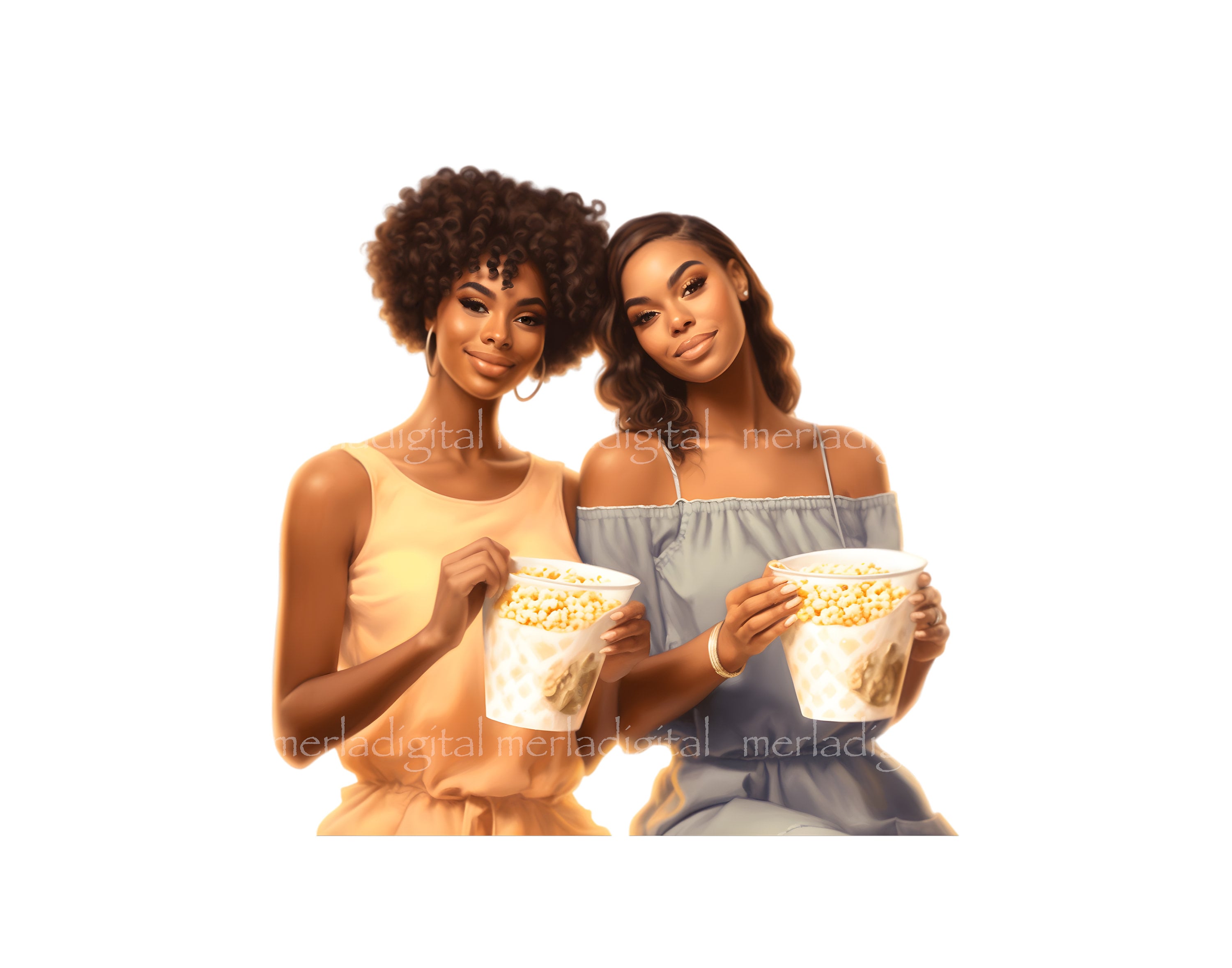 Girls Movie Night Clipart, Black Girl Pajama Party (PNG) - Etsy