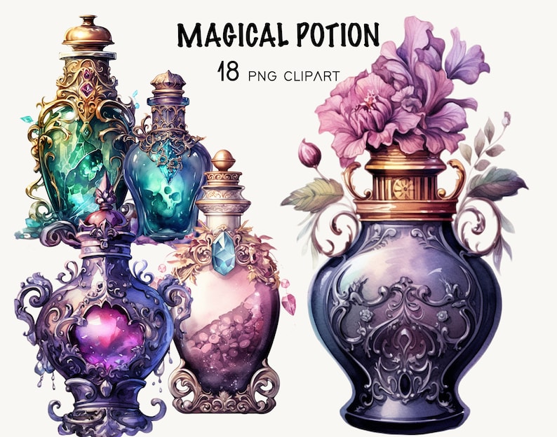 Watercolor Potions Clipart Witch Watercolor Vintage Potion - Etsy