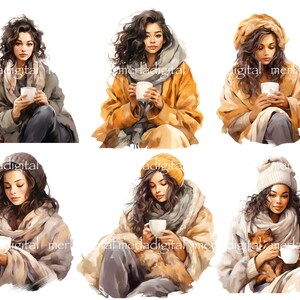 Watercolor Cozy Winter Clipart Woman Blanket Png Clipart Cozy Clipart ...