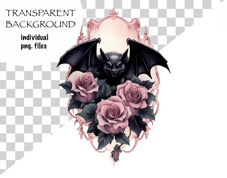 Watercolor Gothic Bat Halloween Clipart Dark Fantasy Watercolor Bat ...