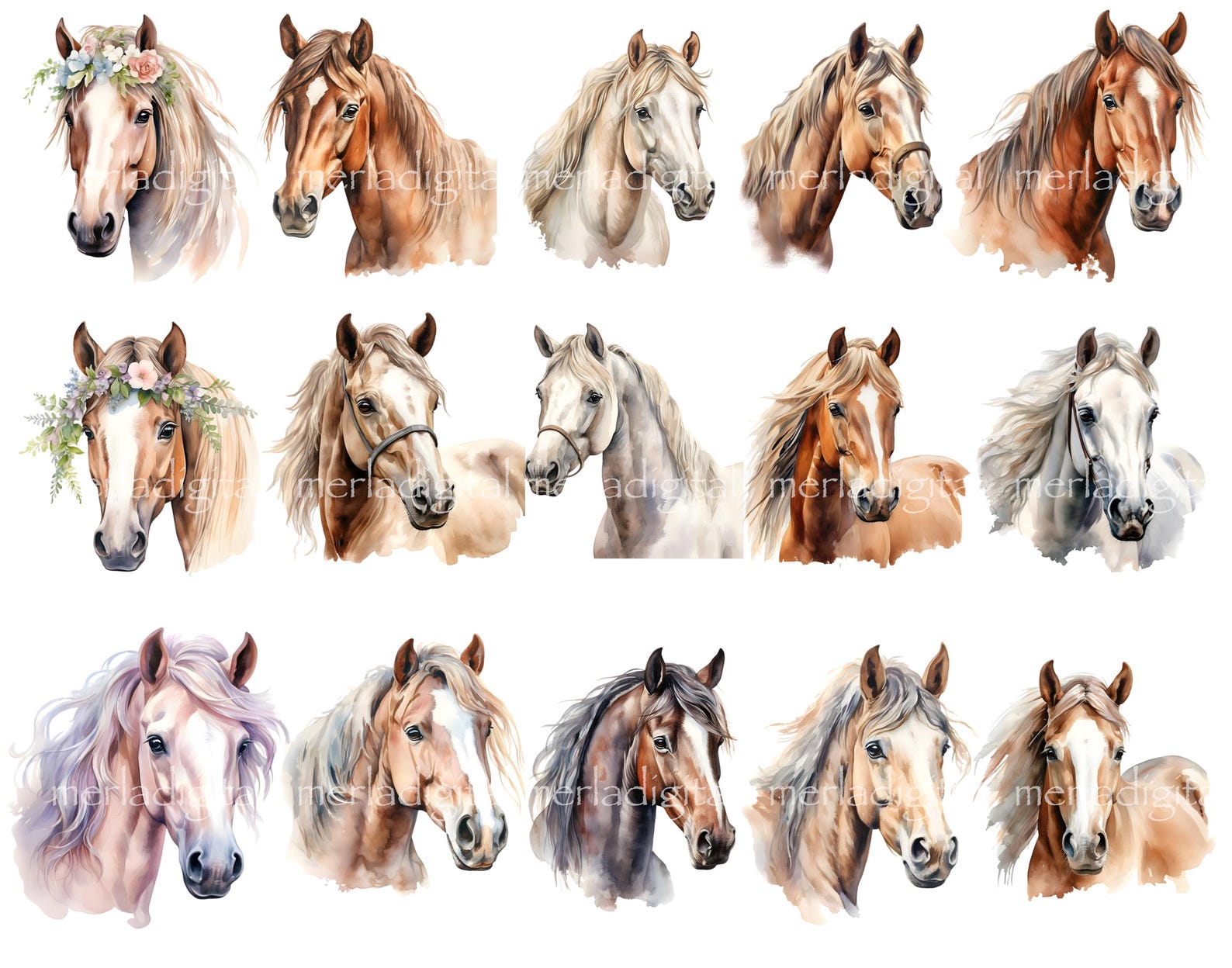 Watercolor Horse Clipart Bundle, Commercial Use (digital Download) - Etsy
