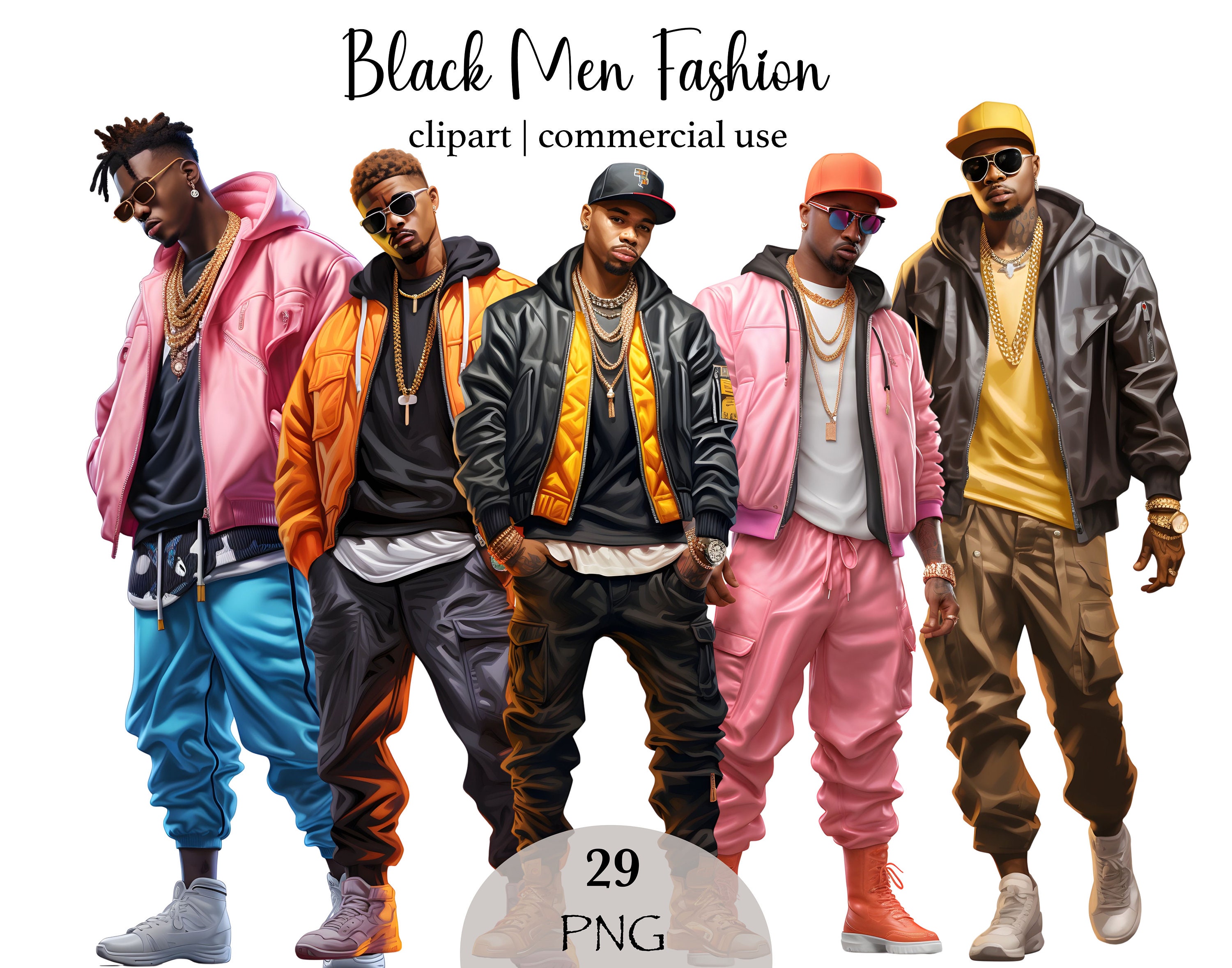 Black Men Fashion Clipart, Street Style PNG (digital Download) - Etsy