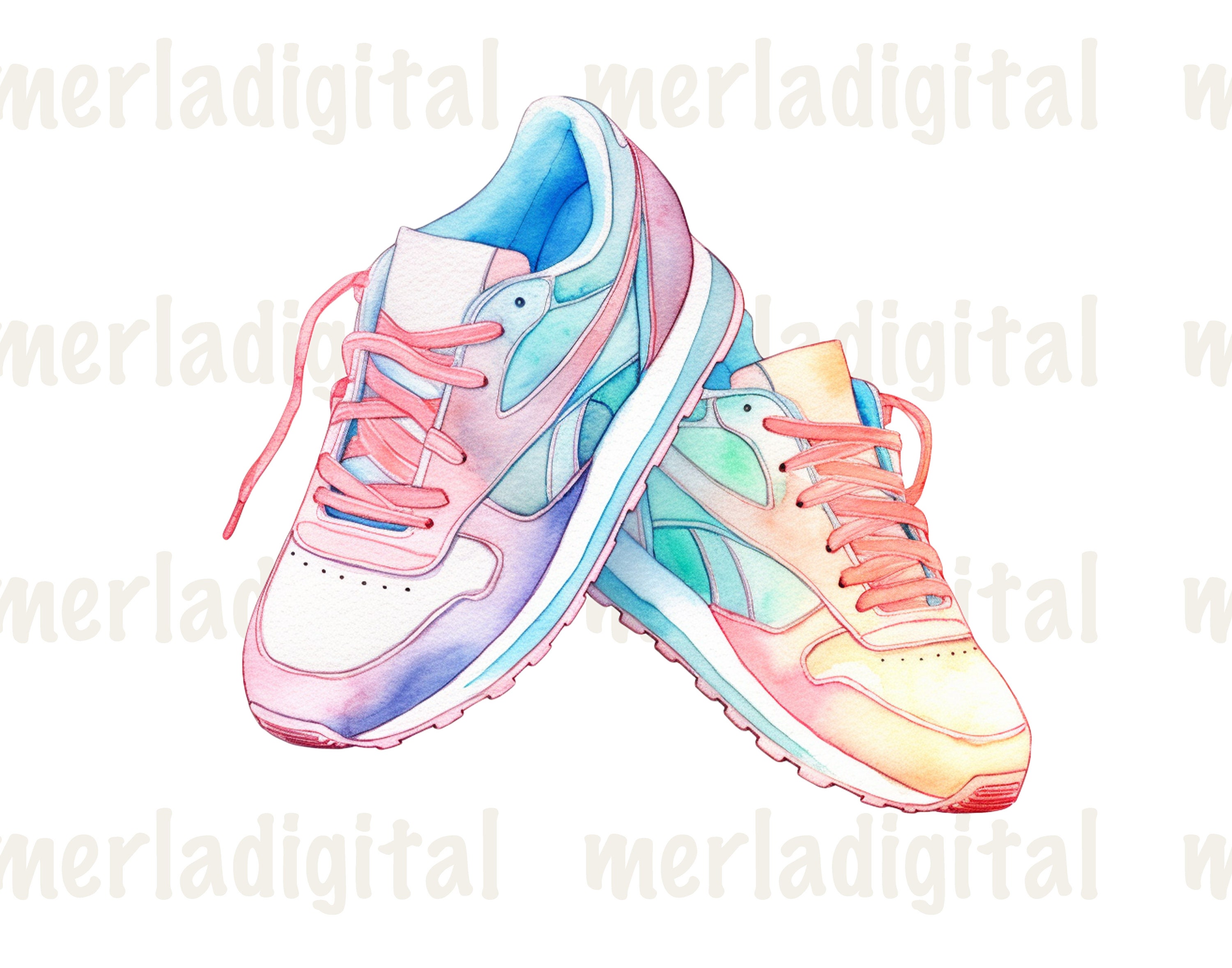 Watercolor Sneakers Clipart, Colorful Fashion Shoes (PNG, SVG, Digital ...
