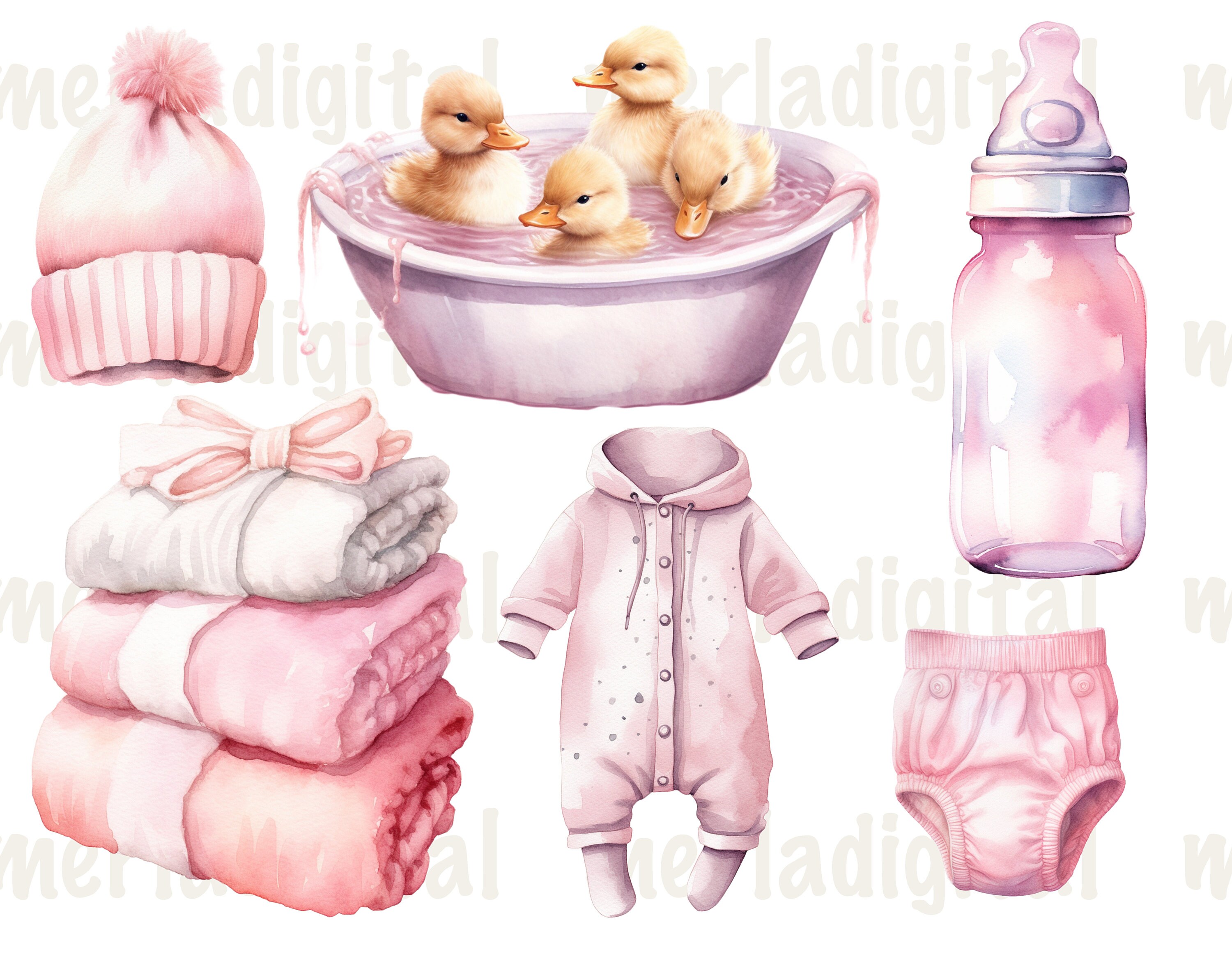 New Born Baby Girl Clipart Watercolor Pink Baby Nursery Clipart Baby ...