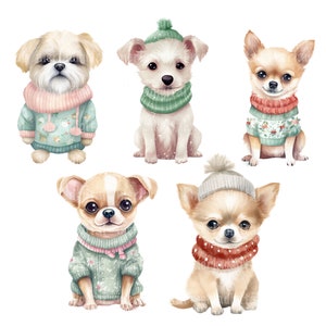 Christmas Dog Clipart Watercolor Puppies in Christmas Sweater Png ...
