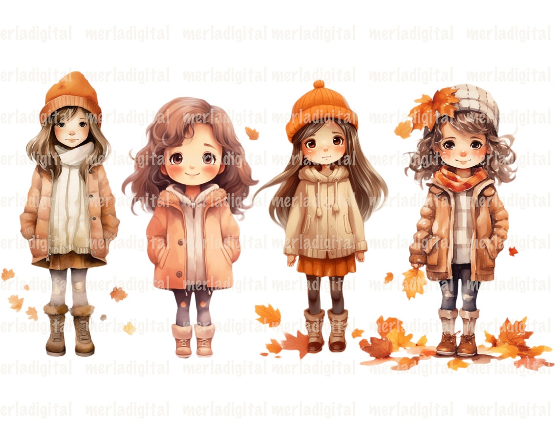 Autumn Kids Cute Watercolor Clipart Fall Leaves Kids Clipart - Etsy