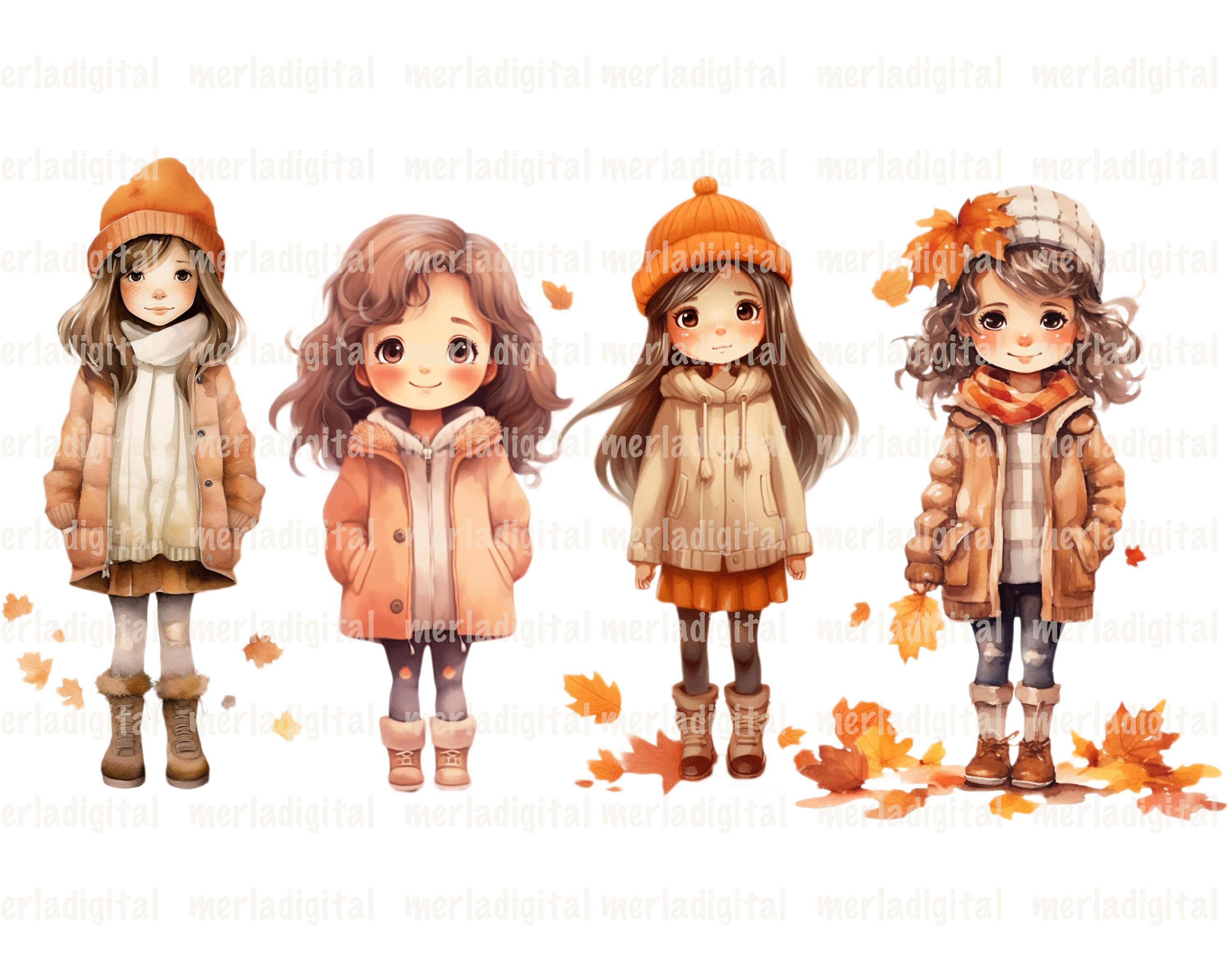 Autumn Kids Cute Watercolor Clipart Fall Leaves Kids Clipart - Etsy