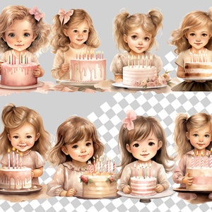 Birthday Girl Clipart Bundle Pink Birthday Watercolor Clipart Kids ...