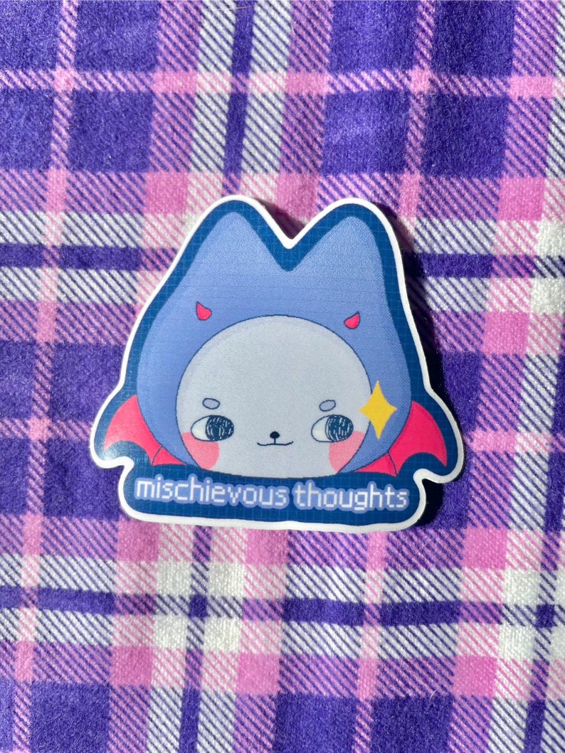 Mischievous Thoughts Evil Cat Die Cut Vinyl Sticker | Clear Glossy ...