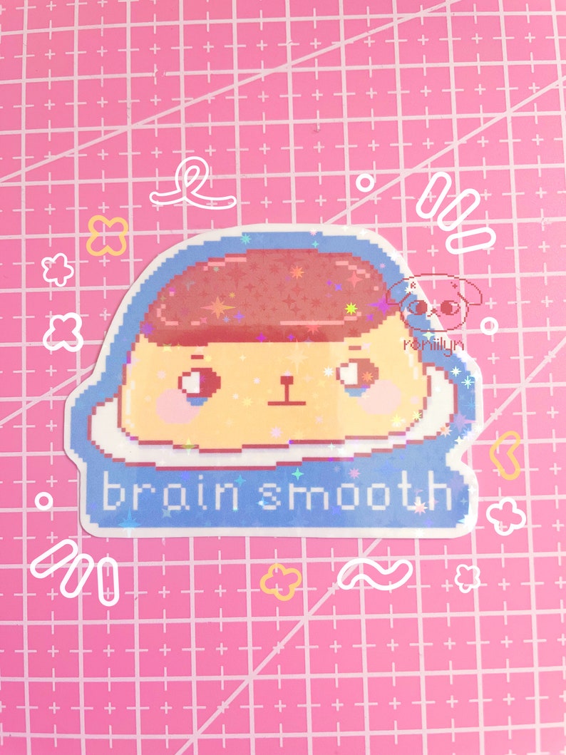 Sad Dumb Pudding brain Smooth Holographic Die Cut Vinyl Sticker Glitter ...