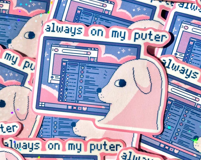 On My Puter Silly Dog Die Cut Vinyl Sticker | Glitter/clear Glossy ...