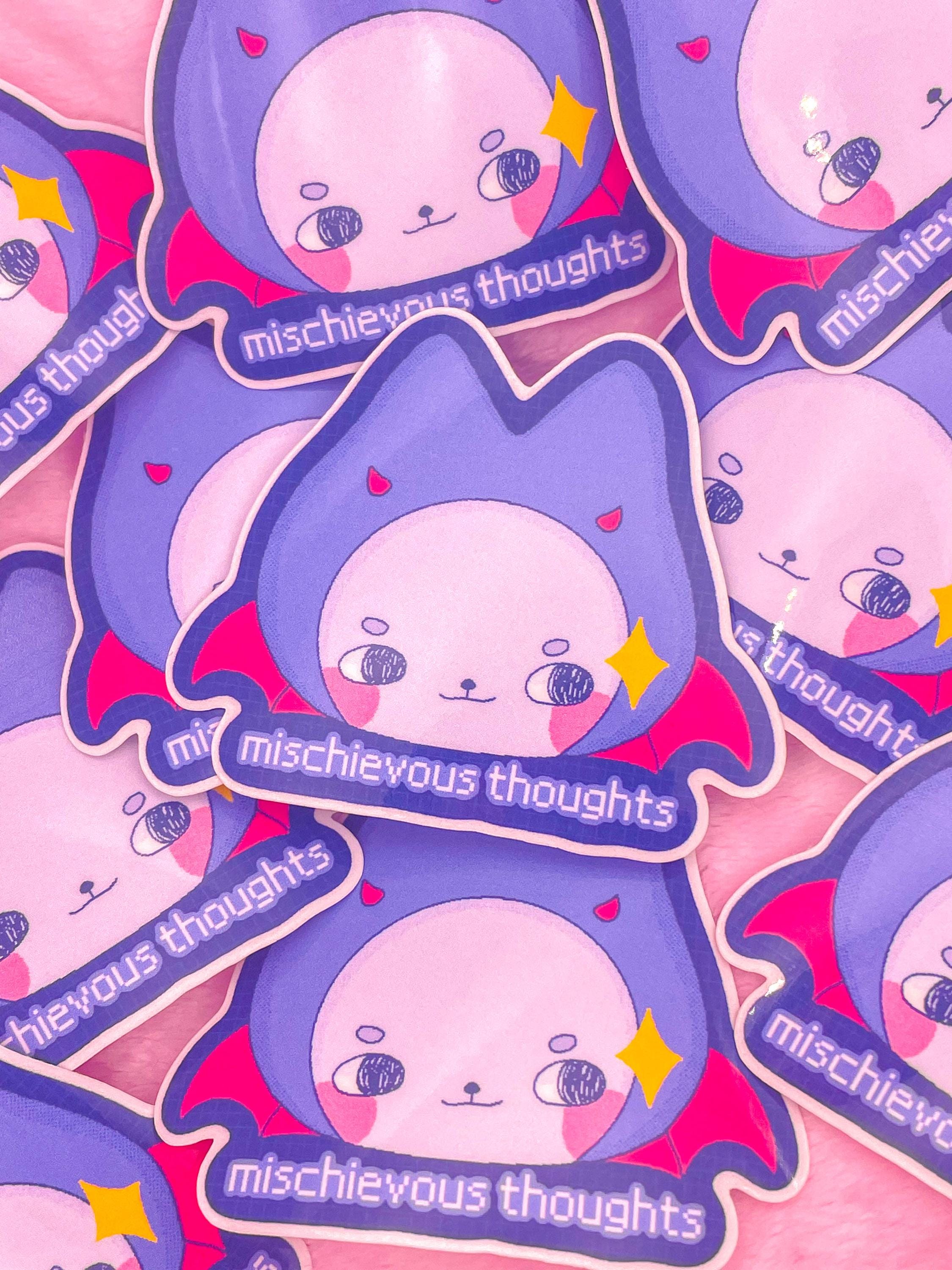 Mischievous Thoughts Evil Cat Die Cut Vinyl Sticker | Clear Glossy ...