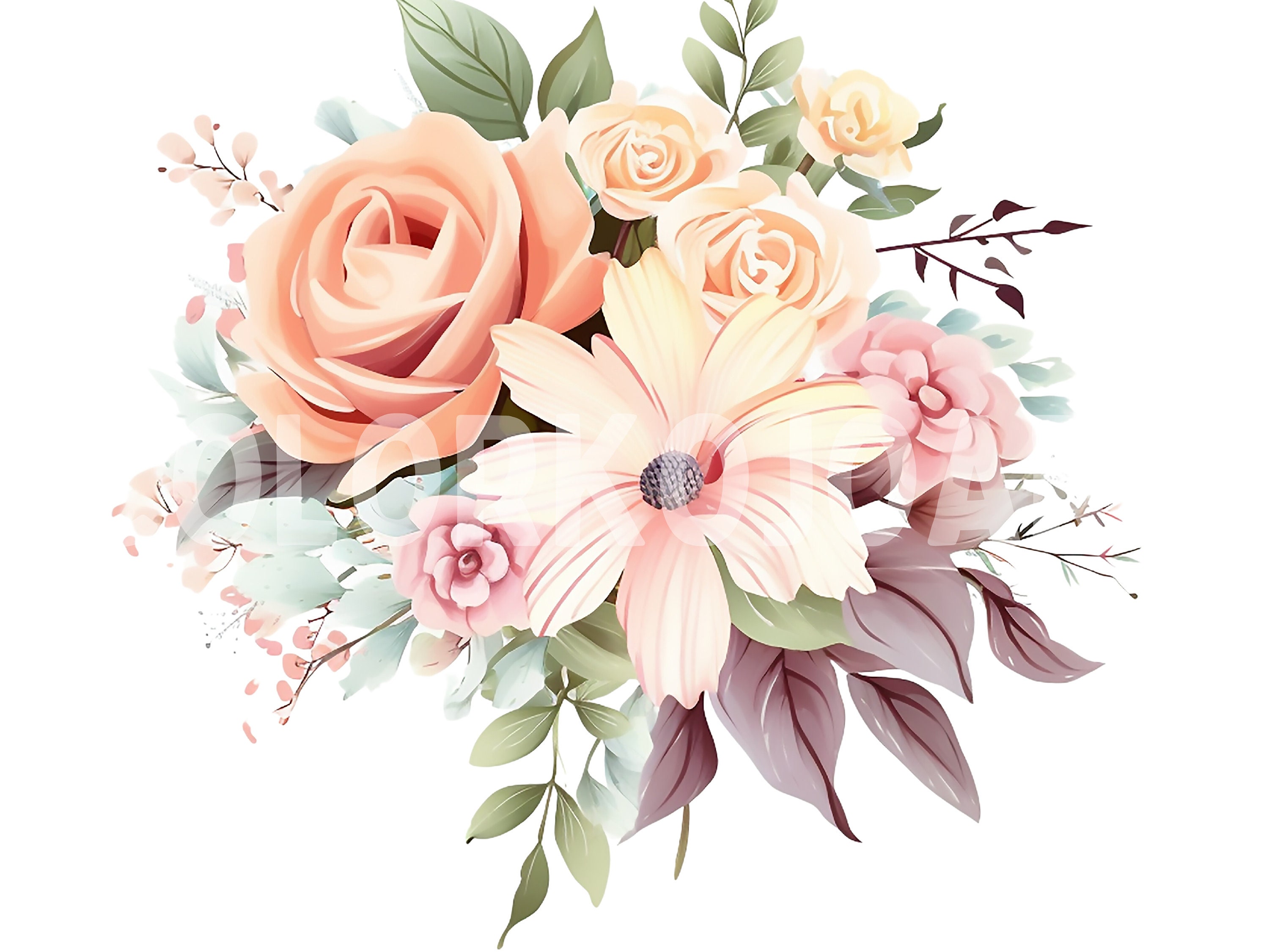 100 Spring Flower Bouquet Clipart Watercolor Wild Flowers Floral ...