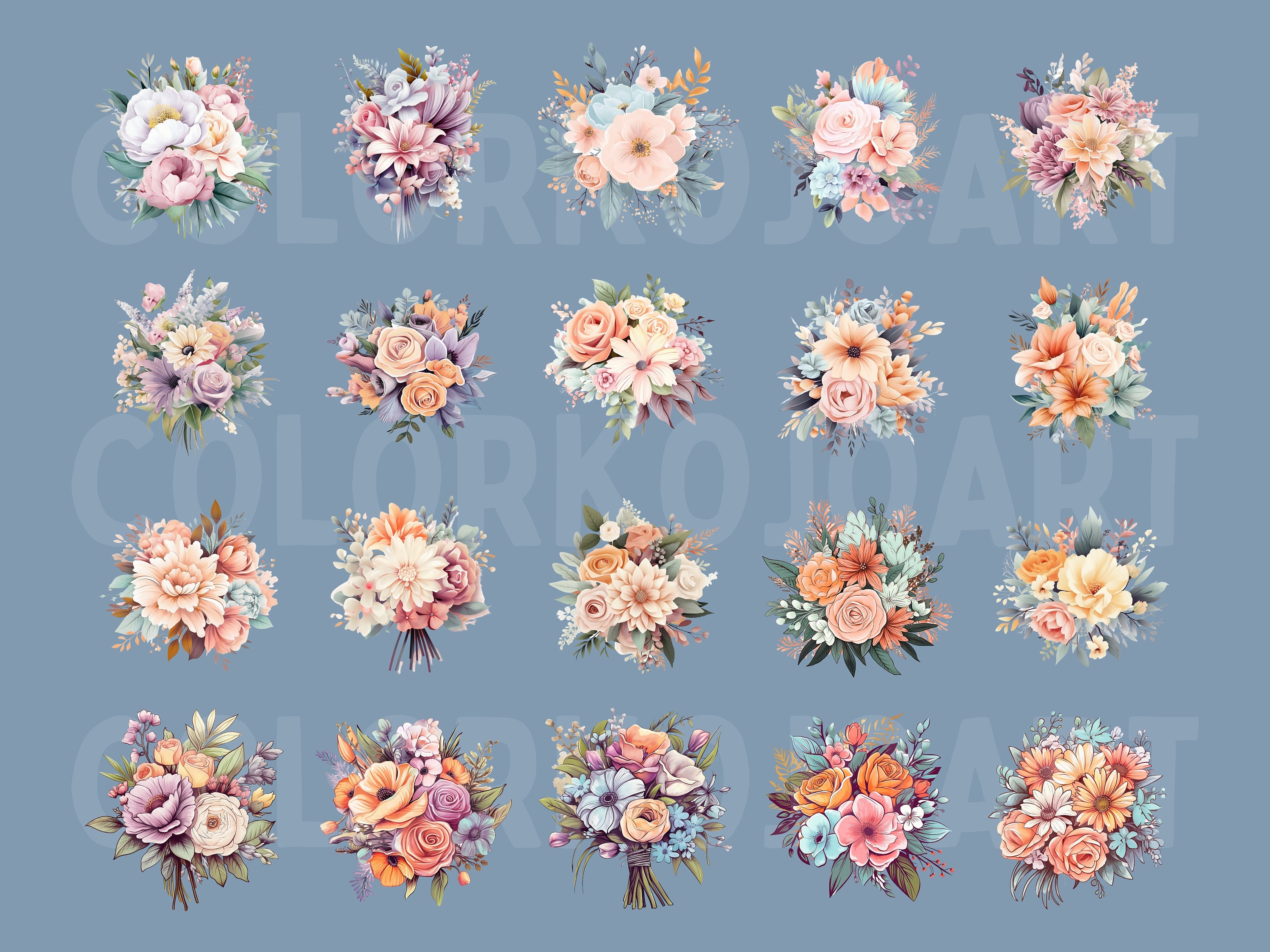 100 Spring Flower Bouquet Clipart Watercolor Wild Flowers Floral ...