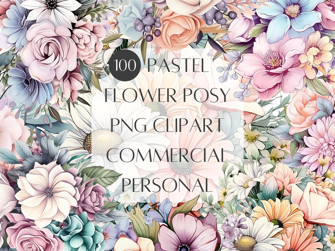 100 Pastel Flower Posy Clipart | Watercolor Wild Flowers | Pastel ...