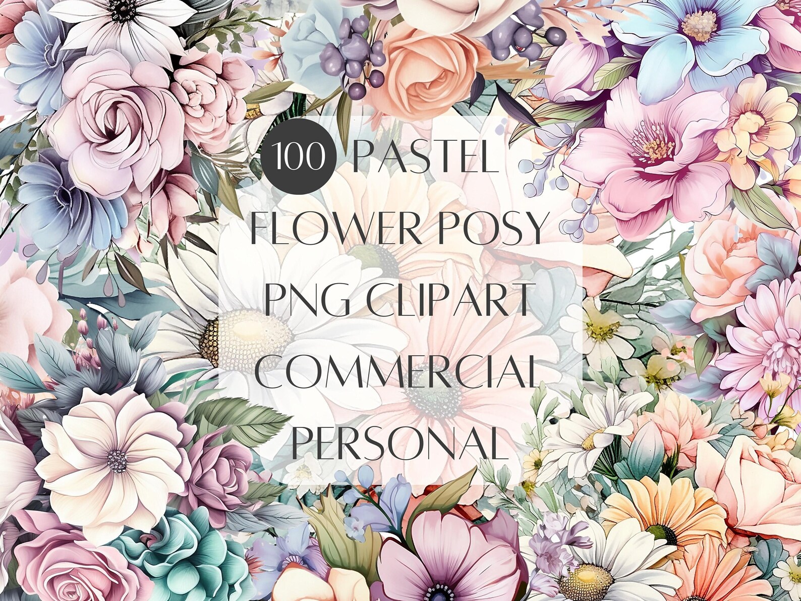 100 Pastel Flower Posy Clipart Watercolor Wild Flowers Pastel Flower ...