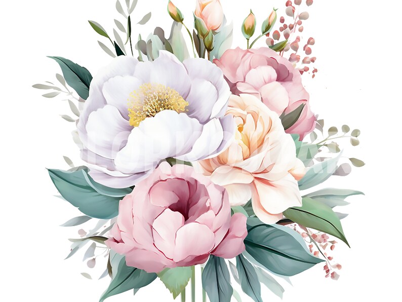 100 Spring Flower Bouquet Clipart Watercolor Wild Flowers Floral ...