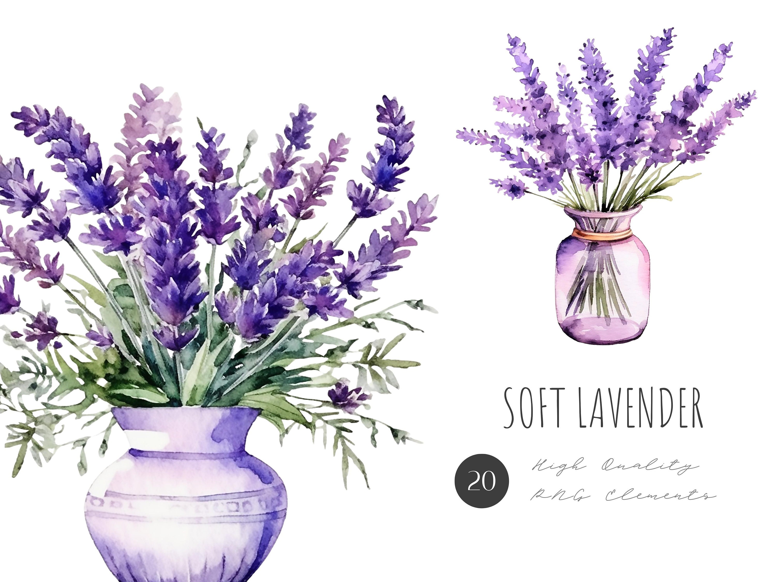 20 Soft Lavender Elements Clipart Bundle | Lavender Clipart ...