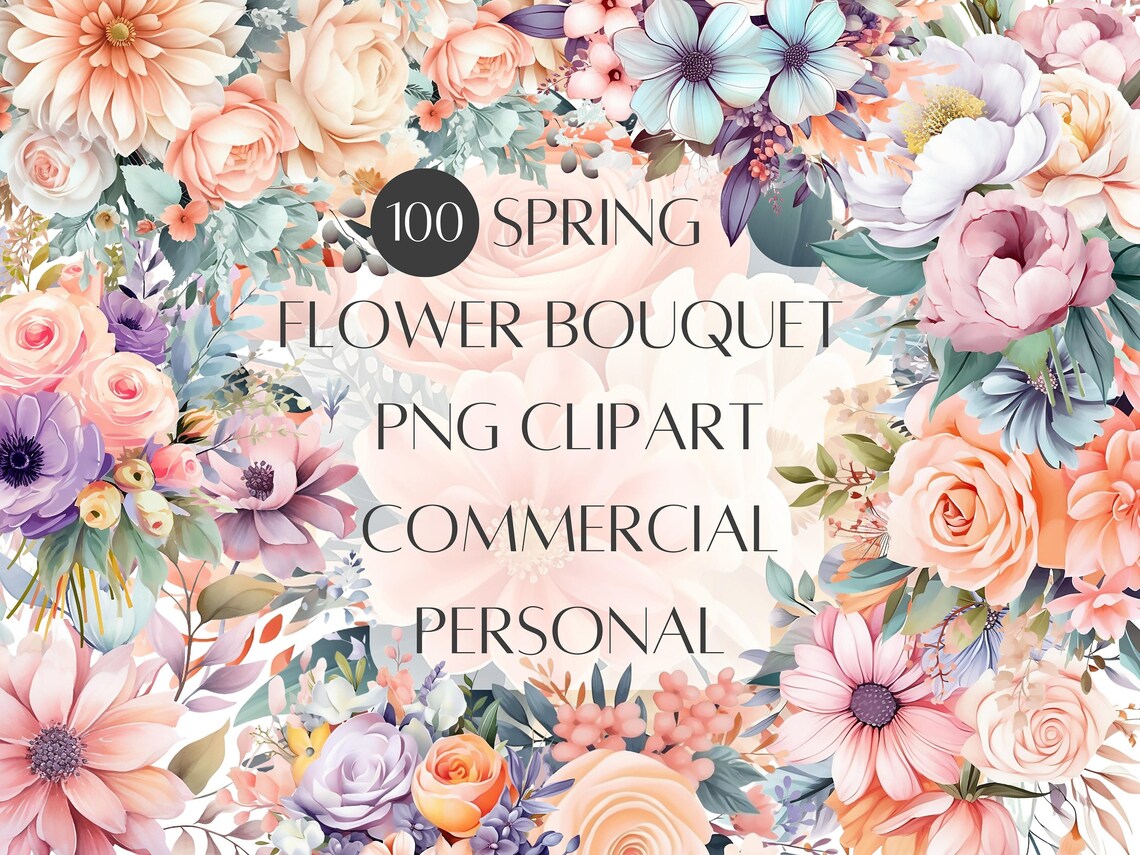 100 Spring Flower Bouquet Clipart Watercolor Wild Flowers Floral ...