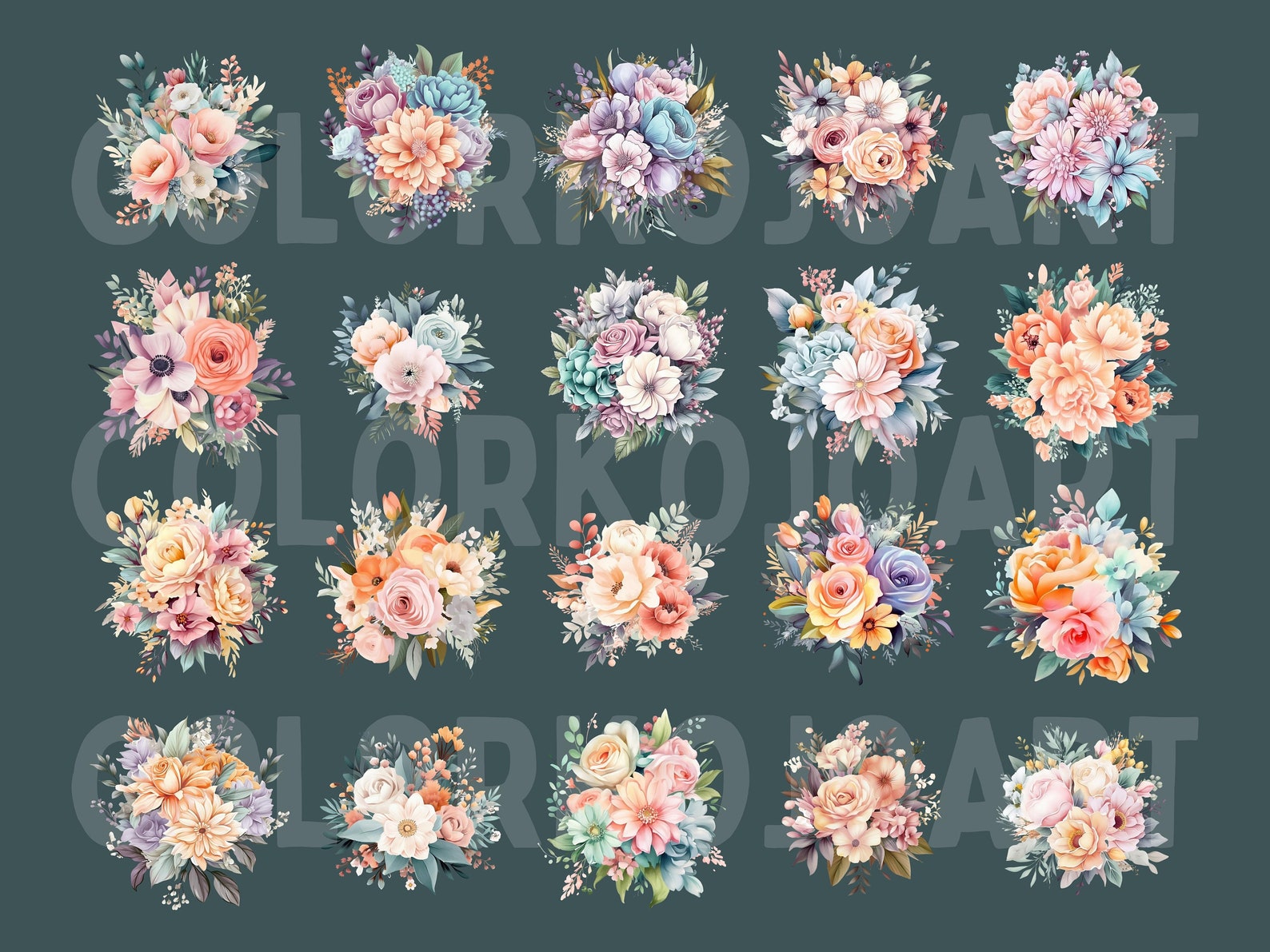 100 Pastel Flower Posy Clipart Watercolor Wild Flowers Pastel Flower ...