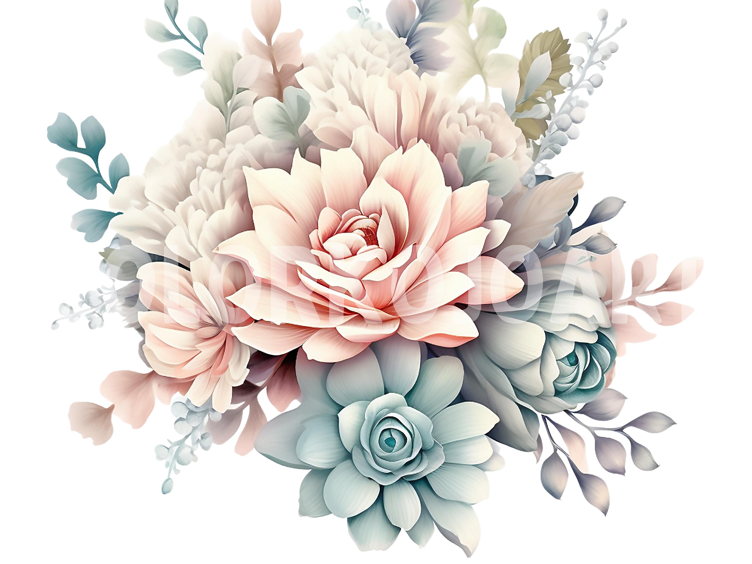 100 Pastel Flower Posy Clipart Watercolor Wild Flowers Pastel Flower ...