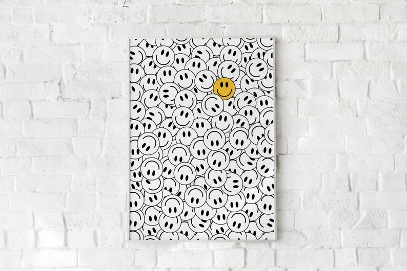Smiley Face Rave House Music Wall Art for Living Room Acid House Techno ...