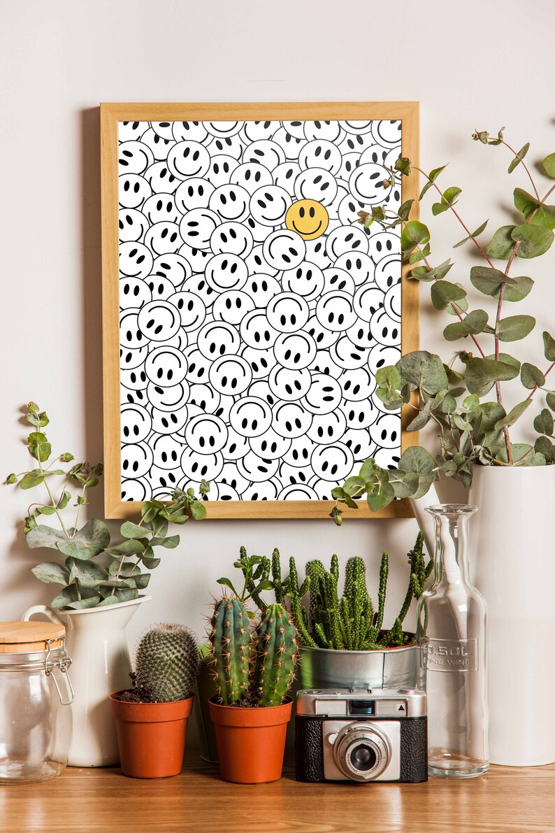 Smiley Face Rave House Music Wall Art for Living Room Acid House Techno ...