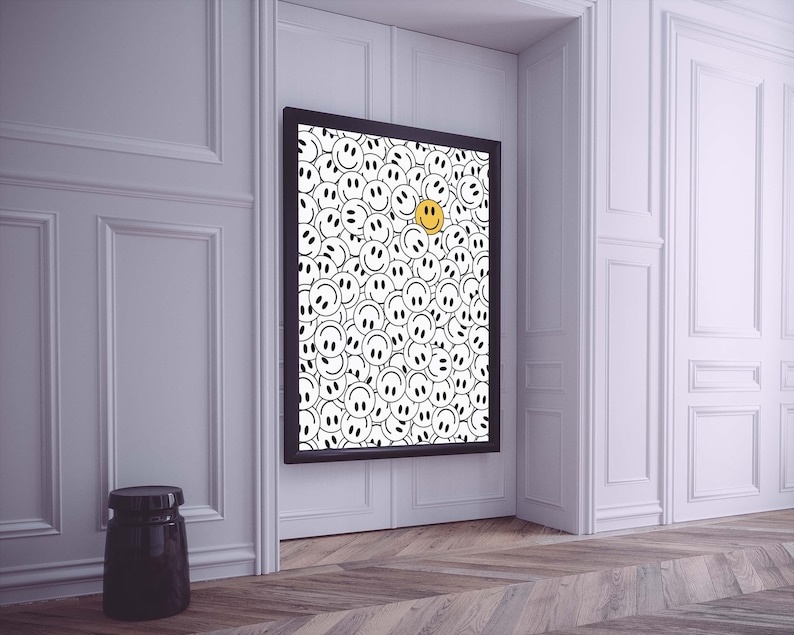Smiley Face Rave House Music Wall Art for Living Room Acid House Techno ...