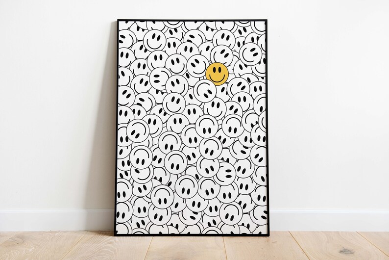 Smiley Face Rave House Music Wall Art for Living Room Acid House Techno ...