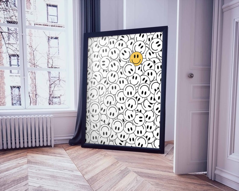 Smiley Face Rave House Music Wall Art for Living Room Acid House Techno ...