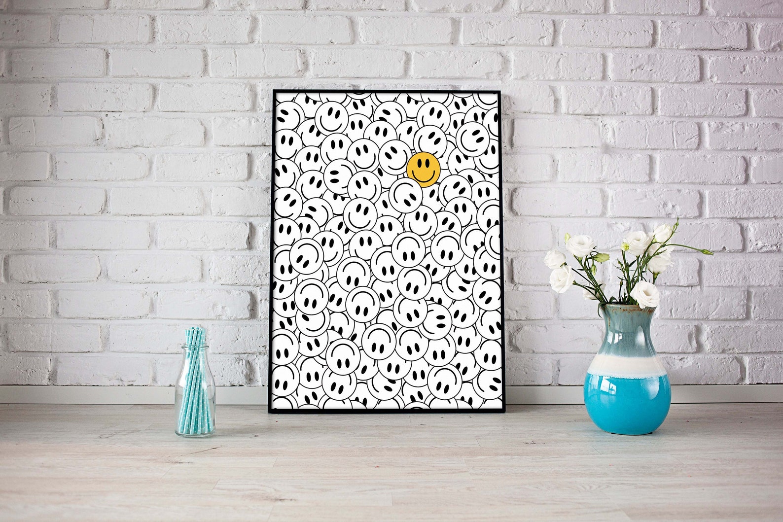 Smiley Face Rave House Music Wall Art for Living Room Acid House Techno ...