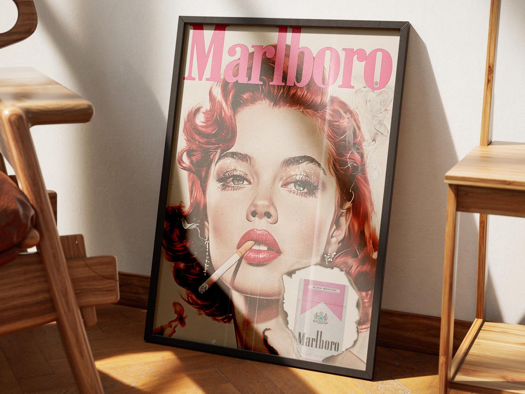 Vintage Marlboro Print, Magazine Poster Print, Vintage Advert, Pink ...
