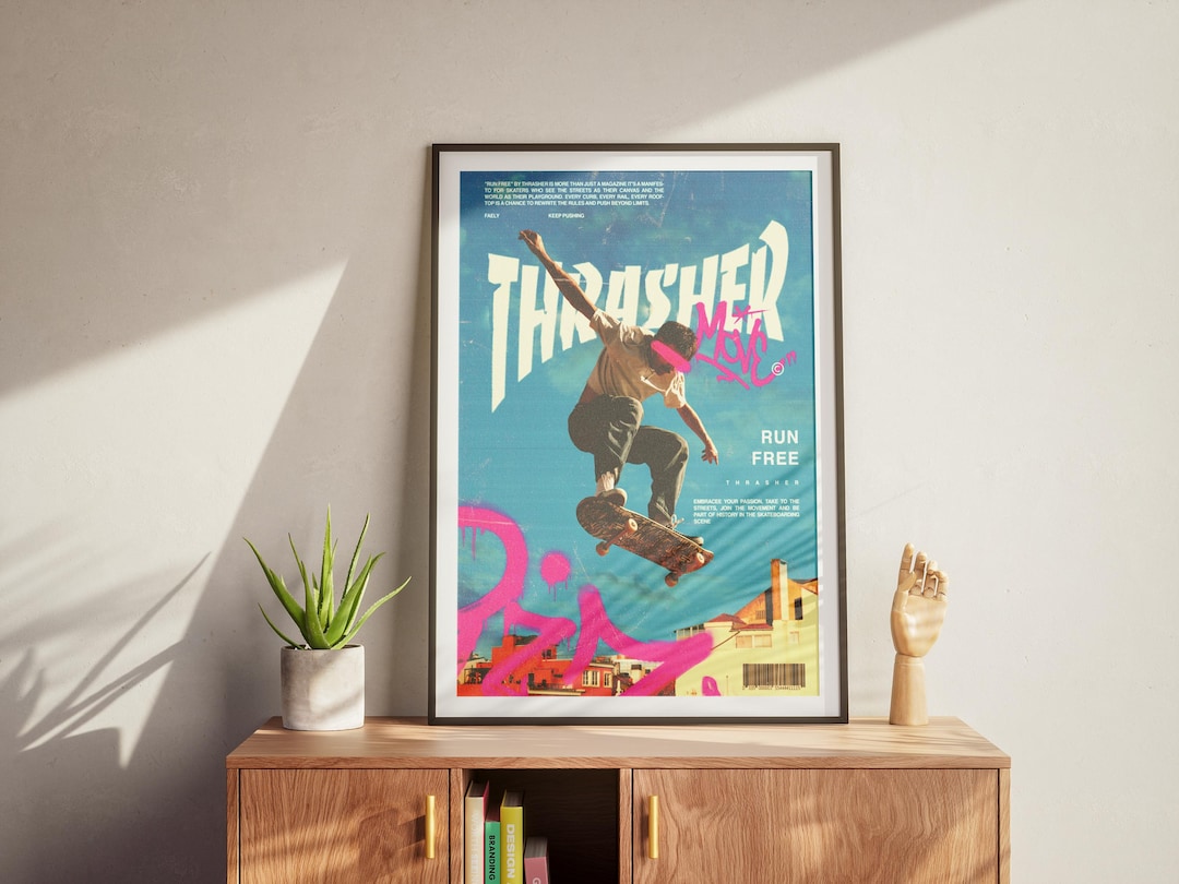 Vintage Thrasher Skateboarding Poster: 90s Streetwear Art (digital ...