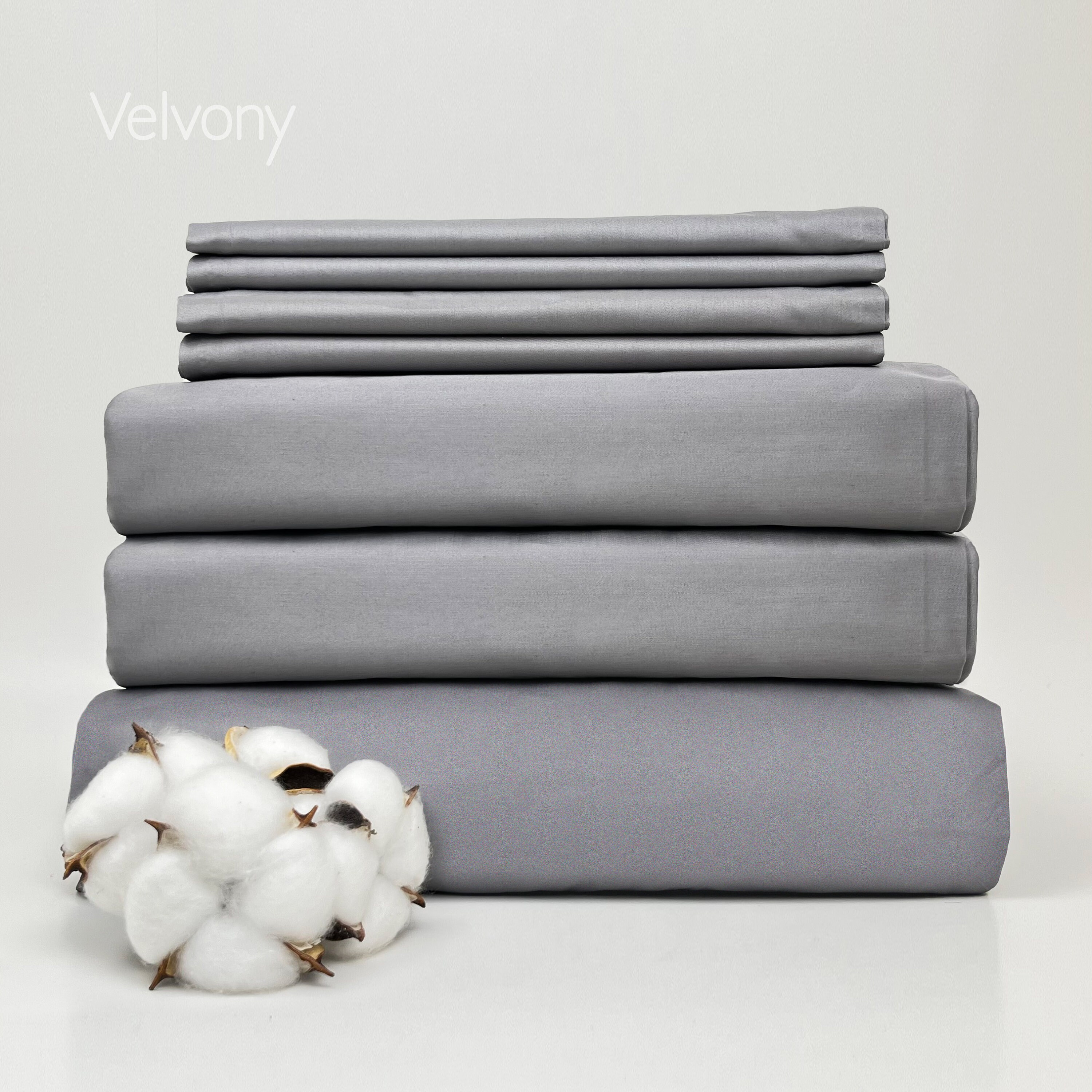 Deluxe Bundle Sheet Set, 100% Luxury Cotton Bedding, 7 PC Set, Sateen ...